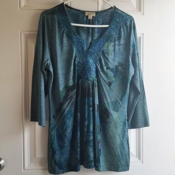 ONE WORLD | Tops | One World 34 Sleeve Sequined Shirt Blouse Size Pxl ...